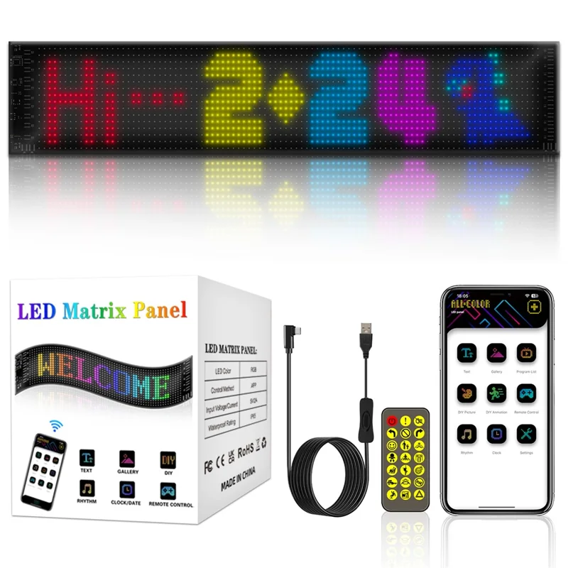 LED Matrix Panel for Car: Bluetooth App Flexible RGB Sign